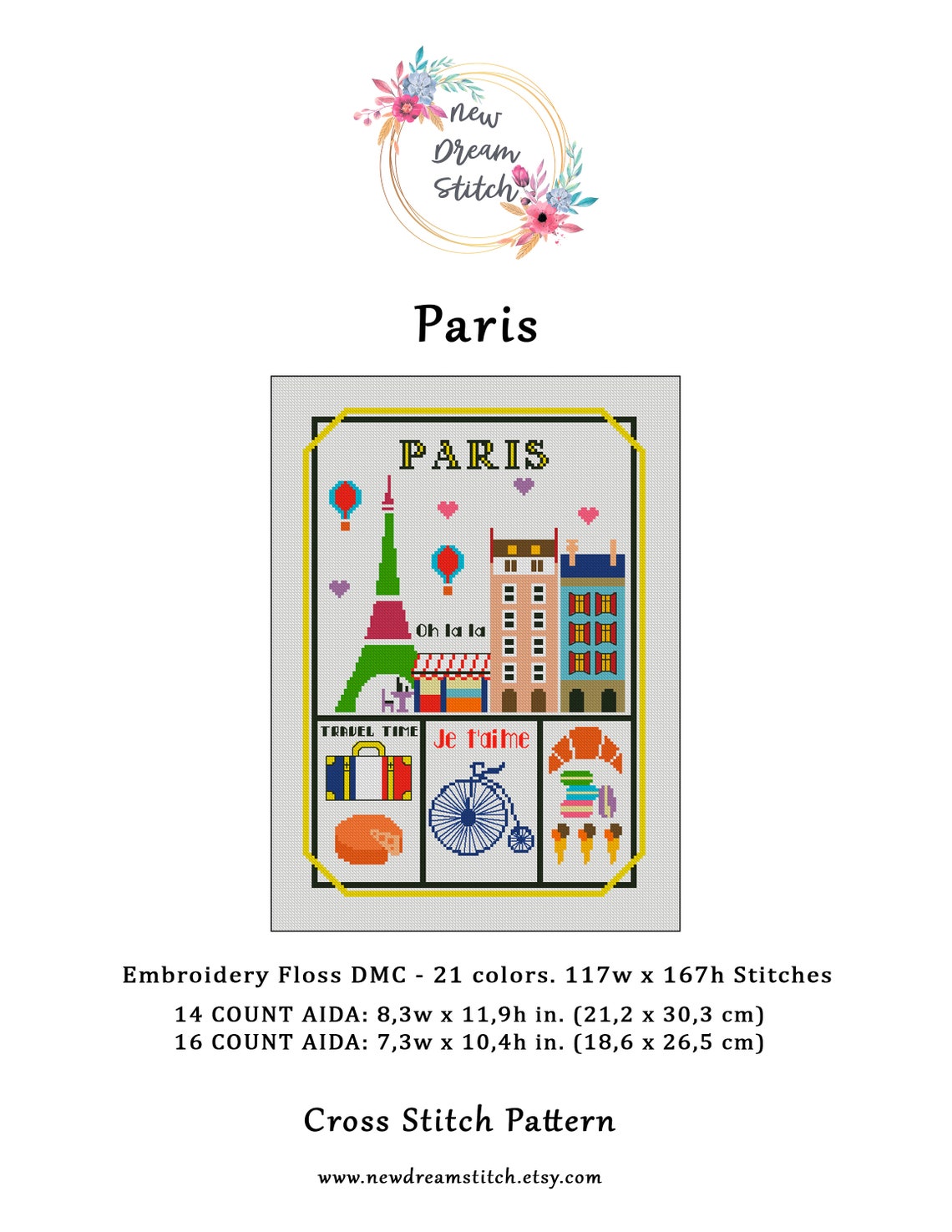 Paris Cross Stitch Pattern, Little City Cross Stitch Pattern, France ...