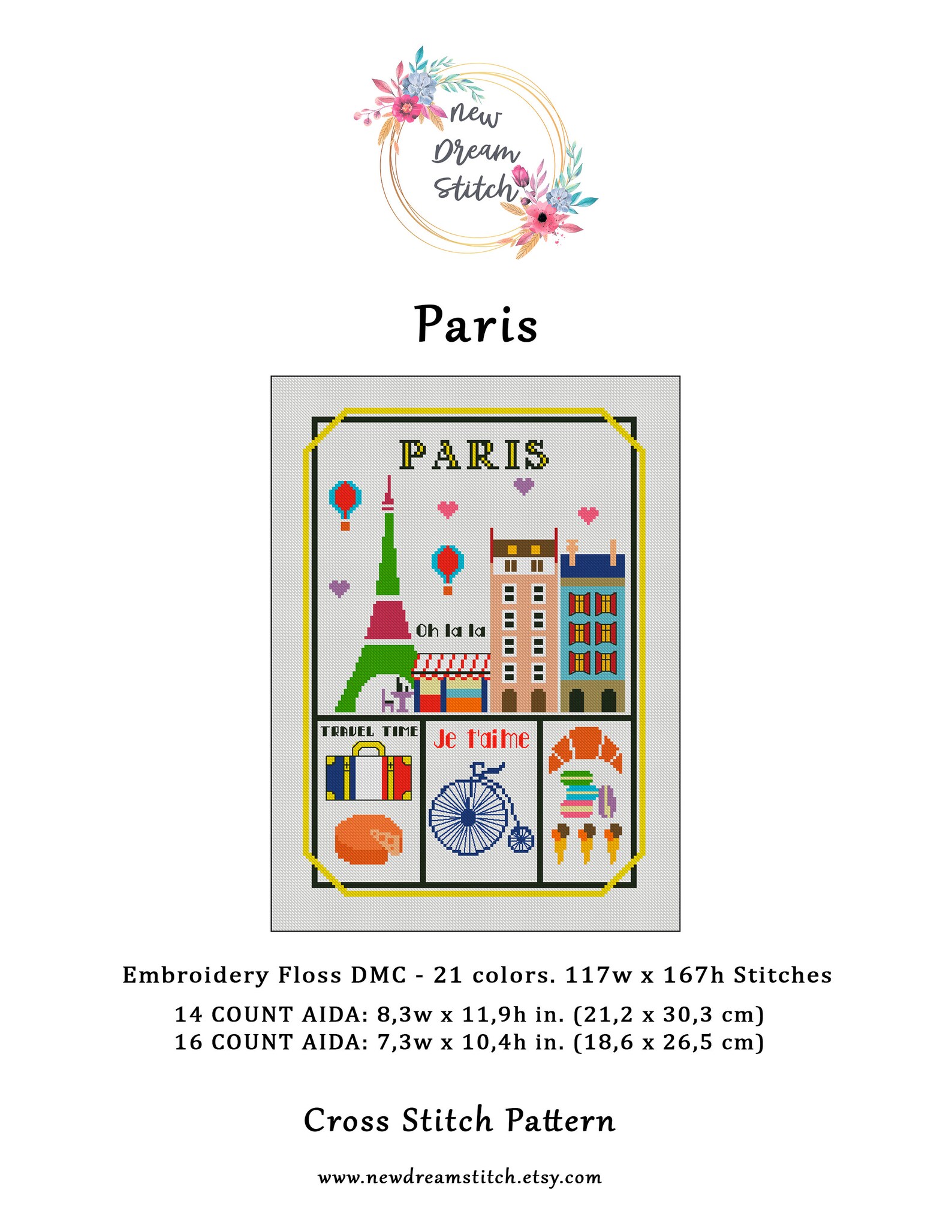 Paris Cross Stitch Pattern, Little City Cross Stitch Pattern, France ...
