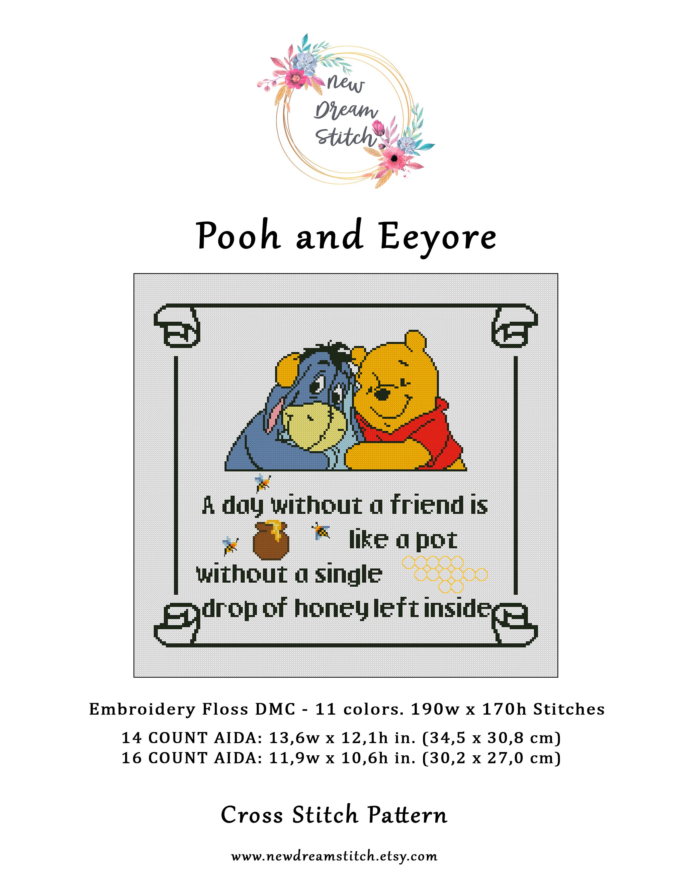 Bear and Eeyore Cross Stitch Pattern Kids Room Decor Cross | Etsy