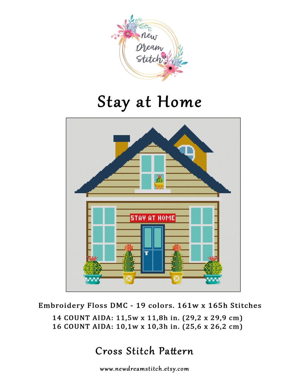 Stay at Home Cross Stitch Pattern, Let’s Stay Home Cross Stitch, Modern ...