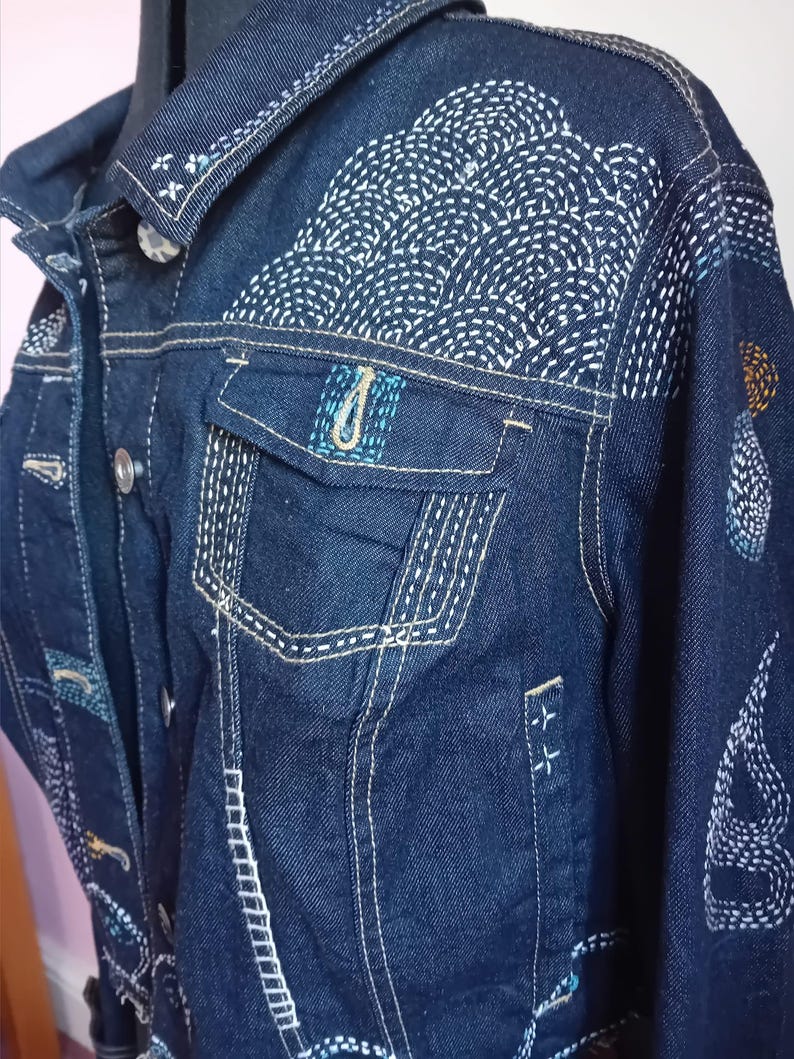 Sashiko / Boro Inspired Denim Jacket. Crop Style Size 20. Hand Sewn ...