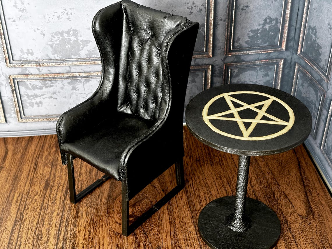 Doll Witchcraft Altar Pentagram Table Halloween Wingback Chair Roombox ...