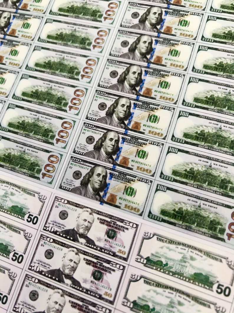 Printable 1:6 Miniature Play Scale American US Dollar Banknote Bills 12 ...