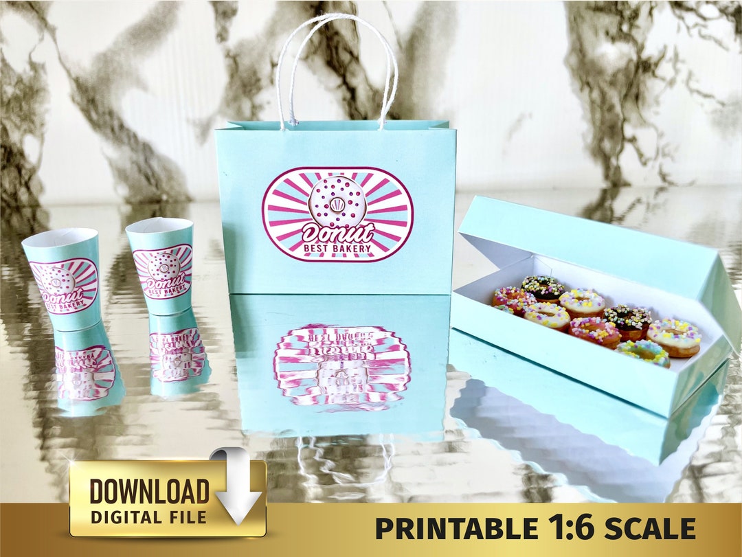 1:6 Scale Donut BOX BAG Printable Miniature Pastry Meringue Bakery ...