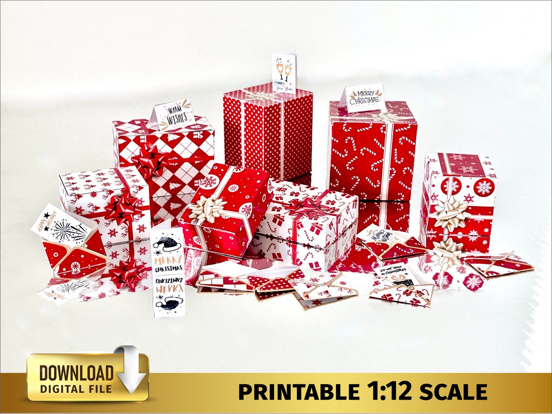Red Miniature Christmas Gift Boxes Set 1:12 Downloadable Dollhouse ...