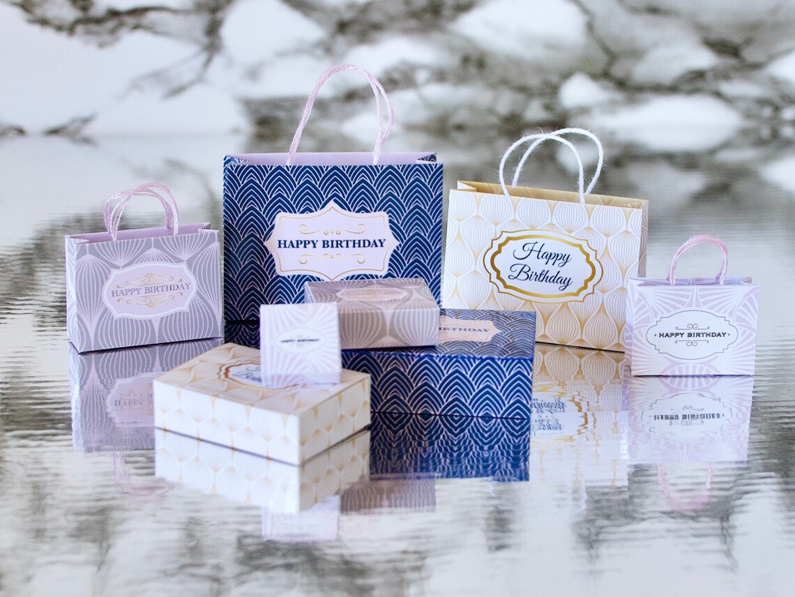 Vintage Birthday Printable Miniature Boxes Template Shopping Bags 1:12 ...