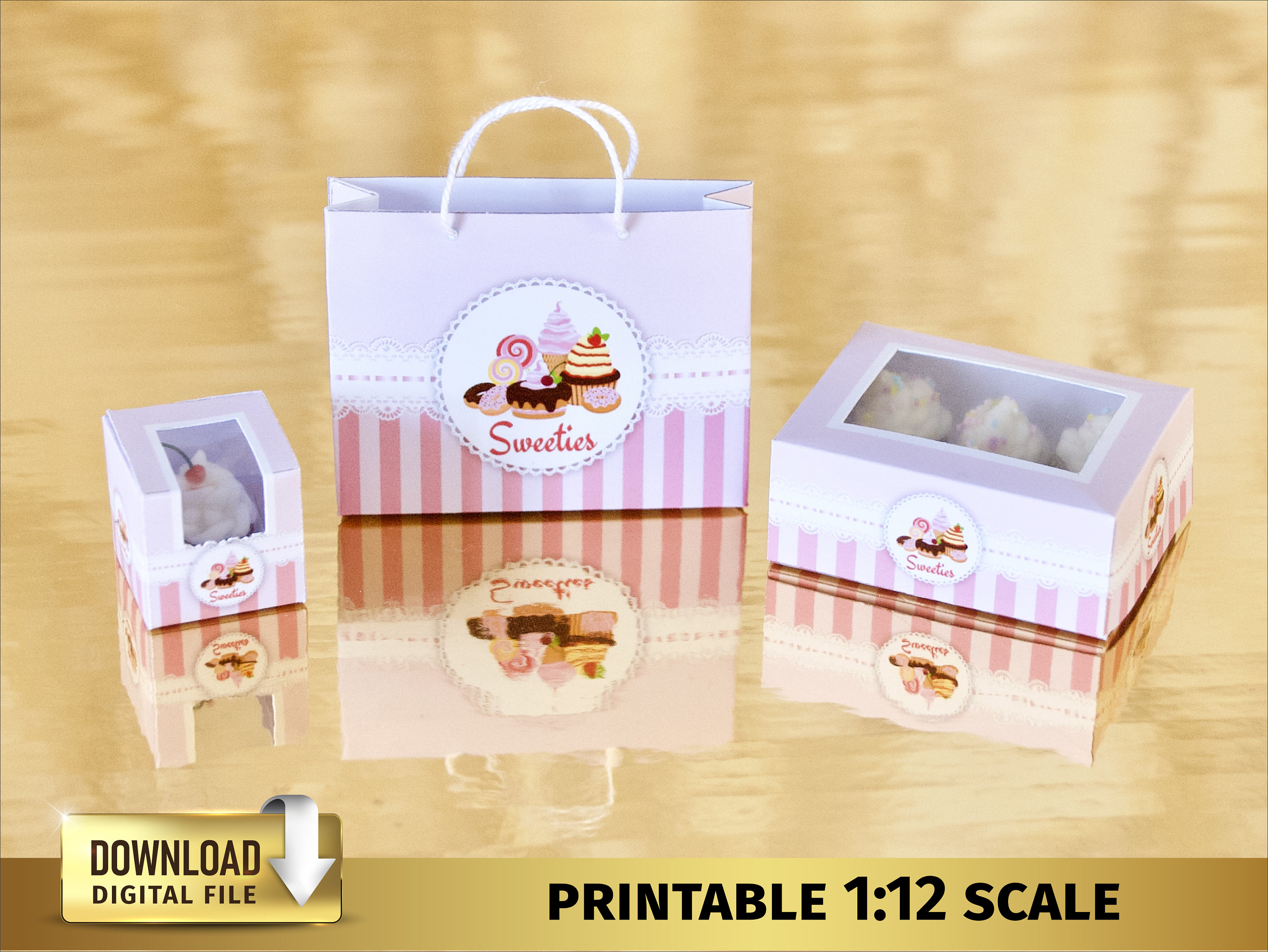 Dollhouse Miniature Sweet Box & Gift Bag Set 1:12 (printable DOWNLOAD ...