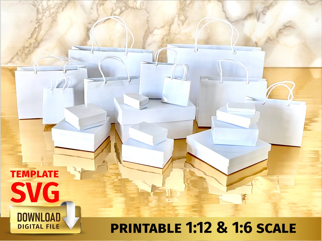 1/6 Scale SVG Template Miniature Shopping Bags Gift Boxes 1:12 ...