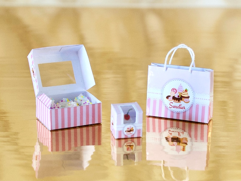 Dollhouse Miniature Sweet Box & Gift Bag Set 1:12 (printable DOWNLOAD ...