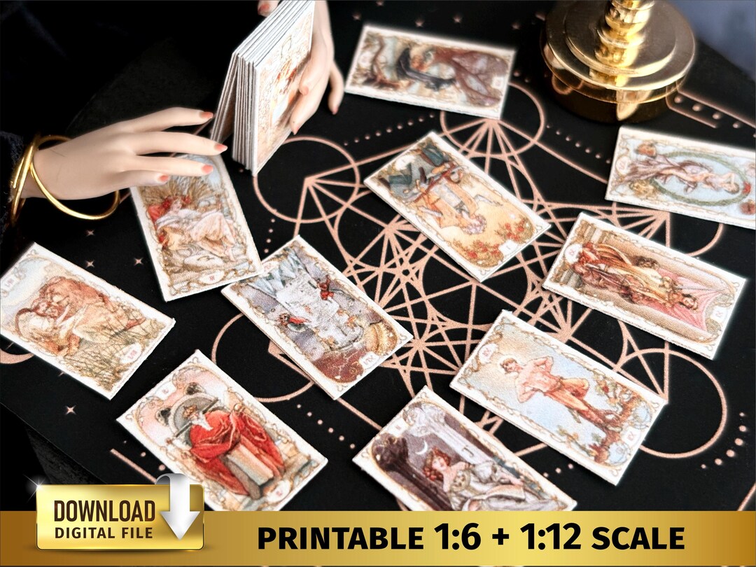 Tarot Mucha Oracle Cards Printable Miniature Witchy Dollhouse Fortune ...