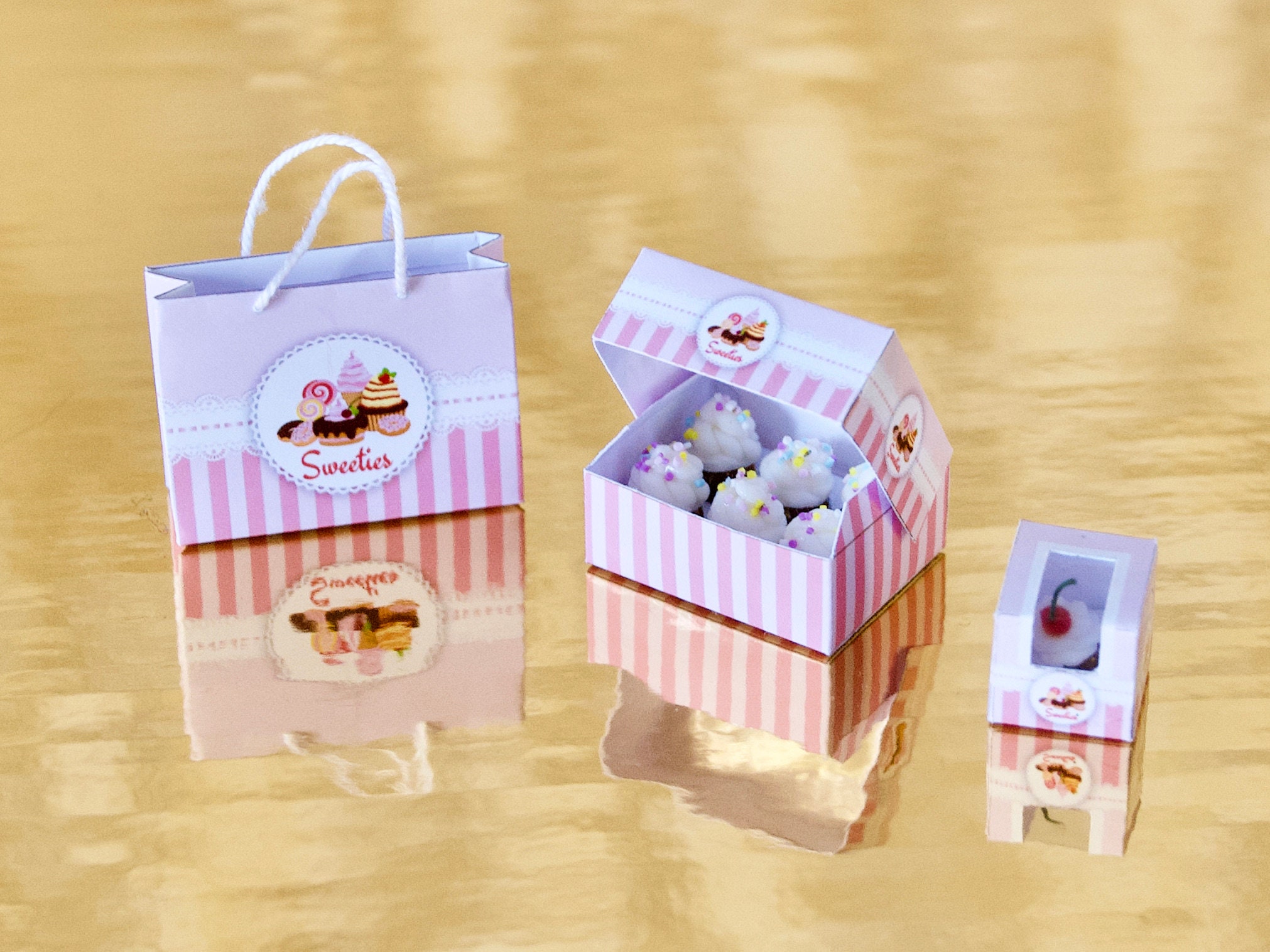 Dollhouse Miniature Sweet Box & Gift Bag Set 1:12 (printable DOWNLOAD ...