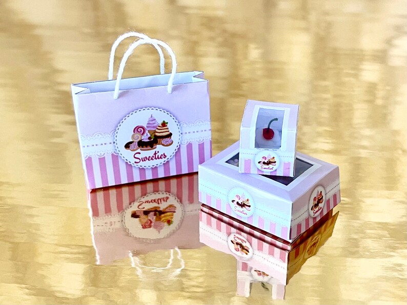 Dollhouse Miniature Sweet Box & Gift Bag Set 1:12 (printable DOWNLOAD ...