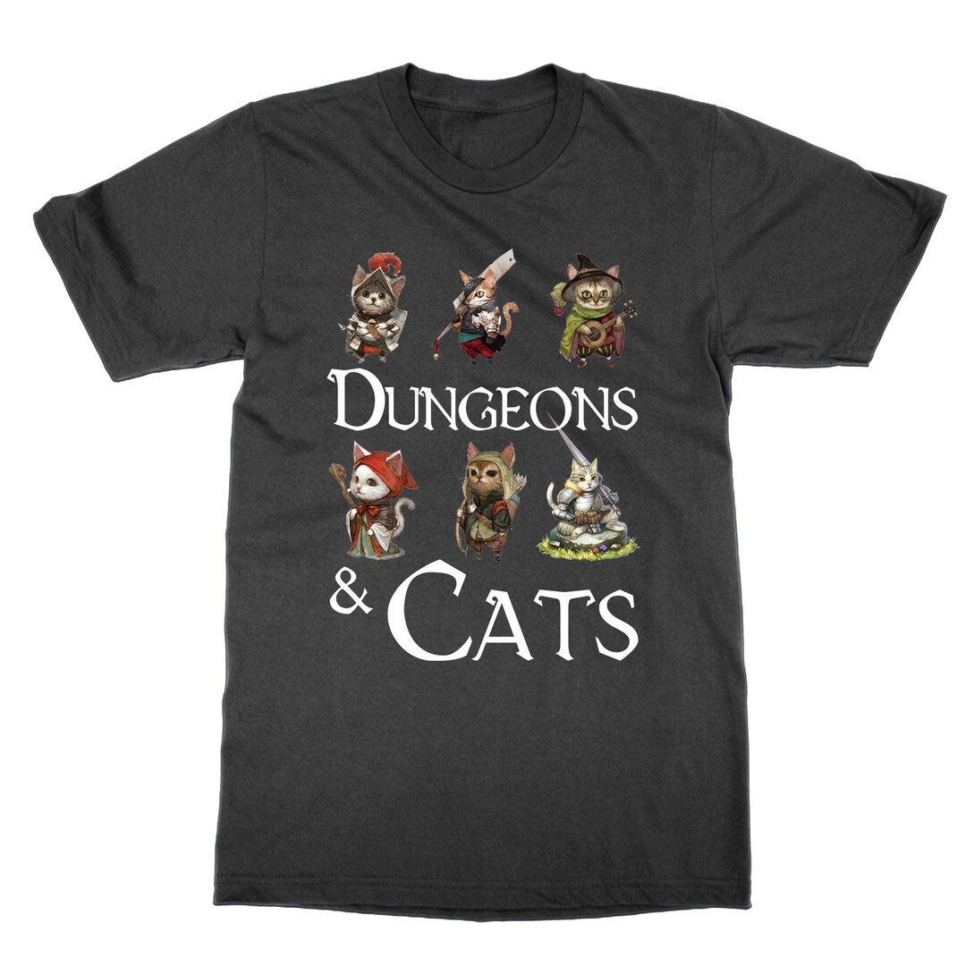 Dungeons and Cats T Shirt, Dnd Dungeons + Dragons Cute Cats Fantasy ...