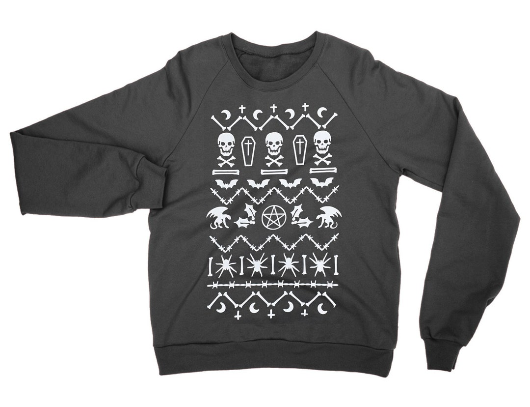 Goth Pattern Ugly Christmas Jumper Sweatshirt, Emo Funny Xmas Black ...