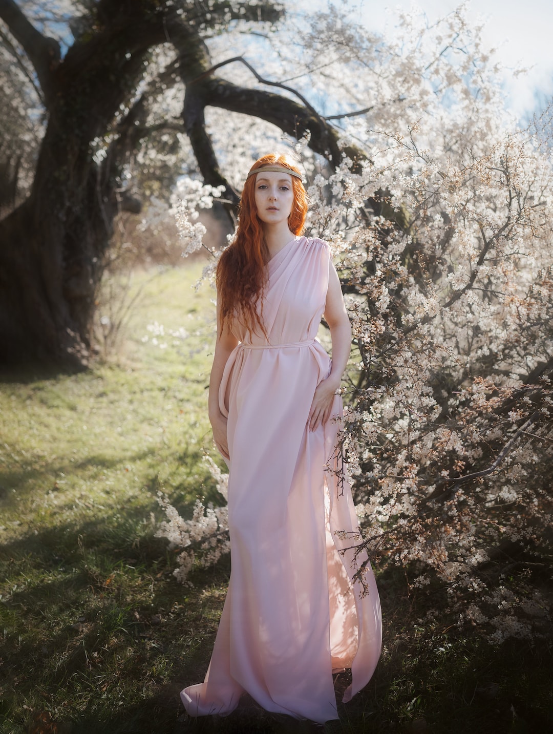 Pre-raphaelite Dress "circe" Toga Goddess Rose Peach Cream Snow Blue ...