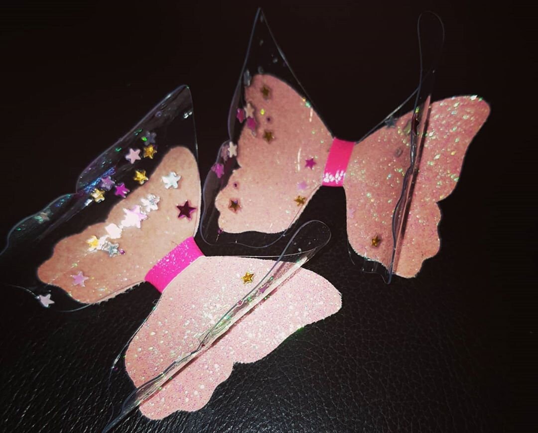 Butterfly Clips, Pink Glitter, Confetti Acatate, Can Be Made to Order ...