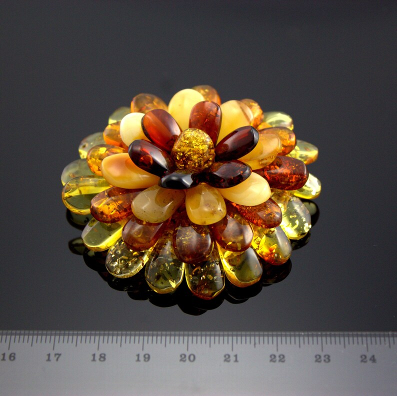 Amber Flower Brooch Natural Amber Brooch Multi Color Brooch | Etsy