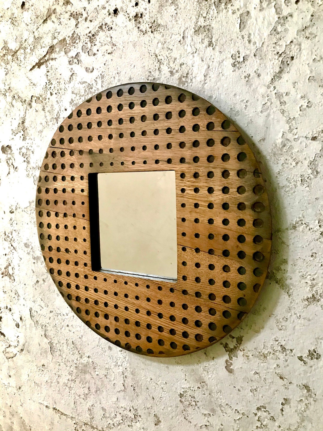 Round Solid Oak Rustic Wall Mirror - Dots - Etsy UK