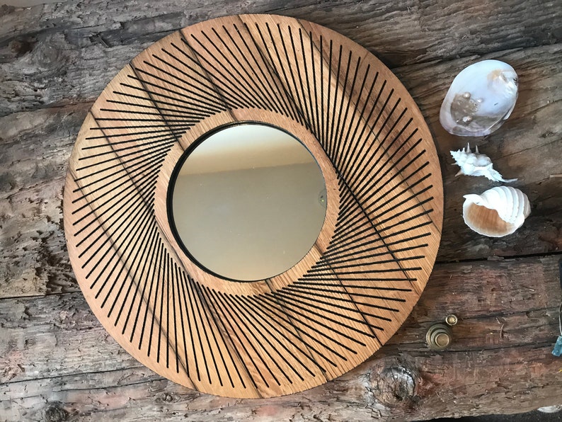 Solid Oak Round Circular Geometric Wall Art Upcycled Mirror - Etsy