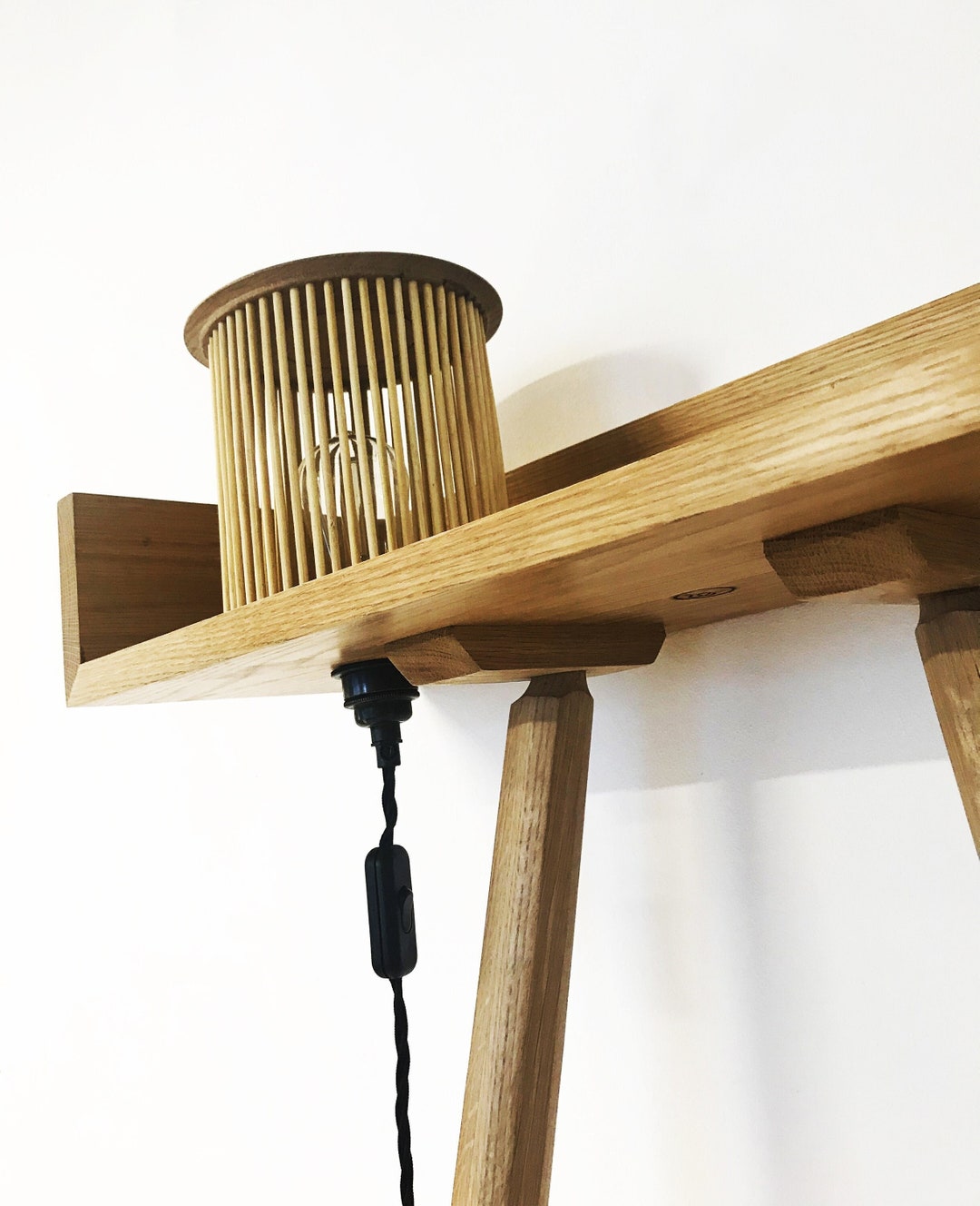 Minimalist Oak Lean-to Shelf Lamp – Rustic Storage & Accent Light - Etsy