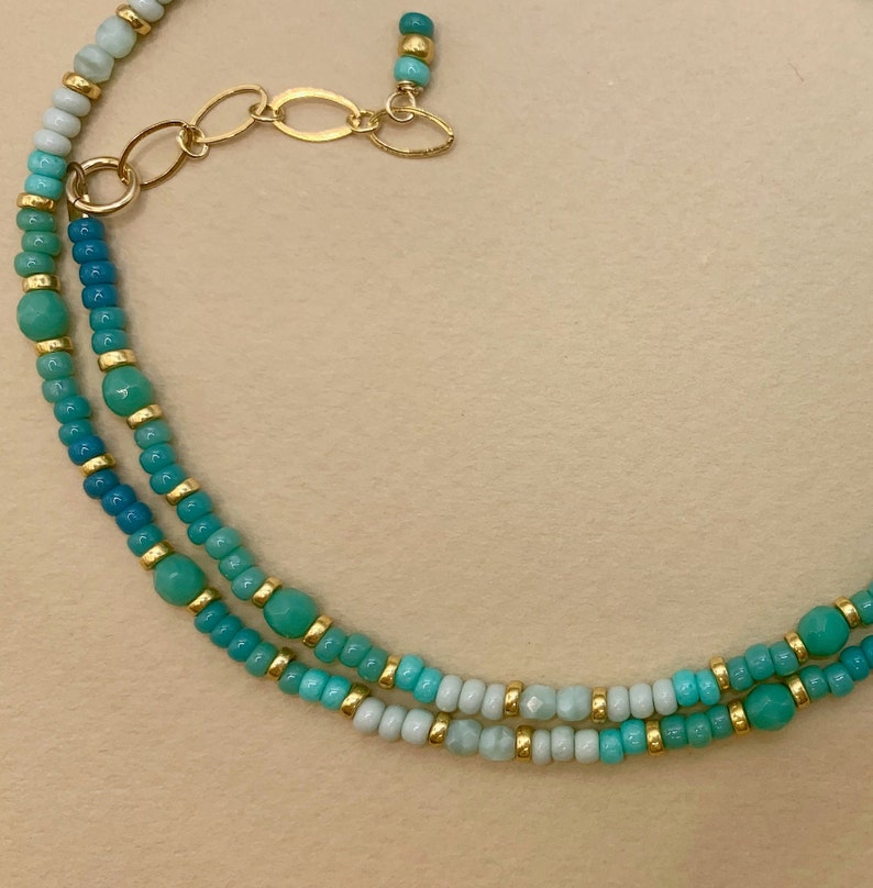 14K GF Turquoise Seed Bead Necklace With Turquoise and Light Green ...