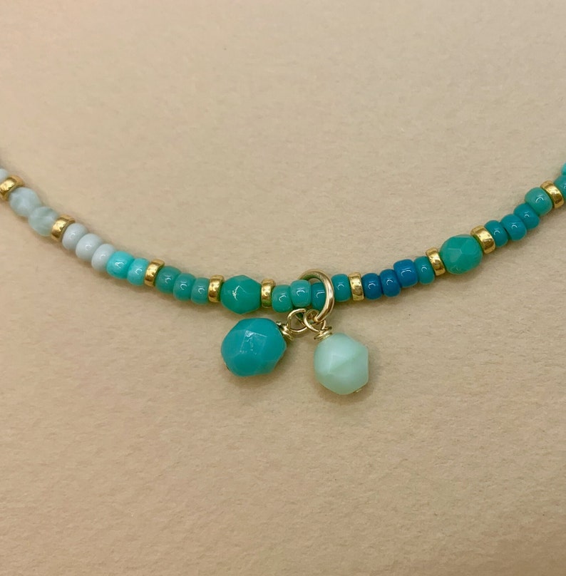 14K GF Turquoise Seed Bead Necklace With Turquoise and Light Green ...