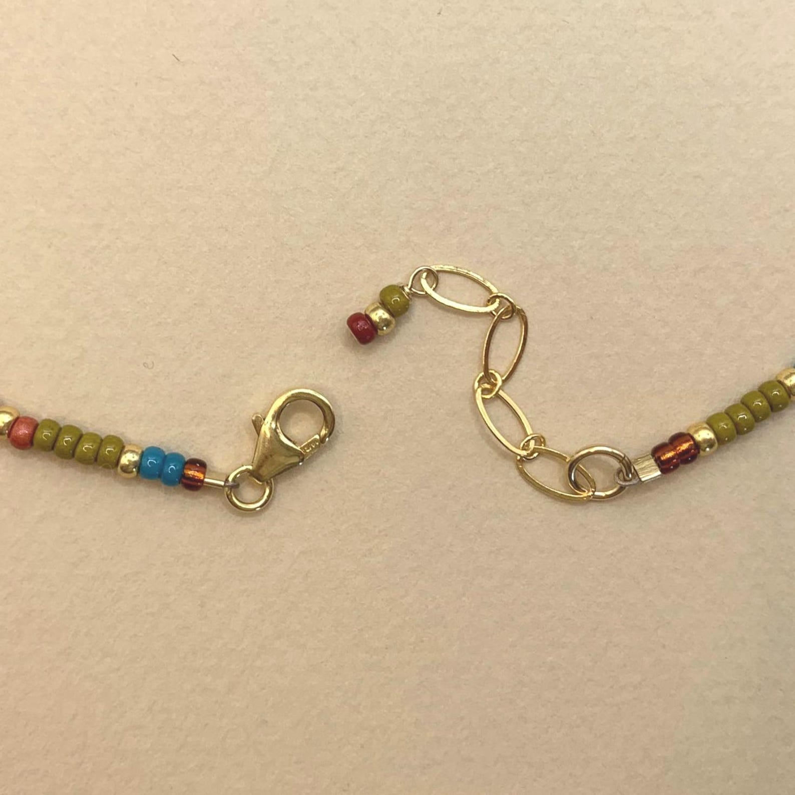 Gold and Multicolor Seed Bead Necklace, Multicolor Small Bead Necklace ...