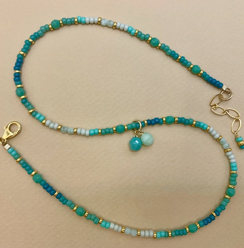 14K GF Turquoise Seed Bead Necklace With Turquoise and Light Green ...