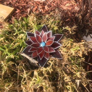 Stain Glass Red Lotus Flower Art Sculpture - Hand Crafted Stained Glass ...