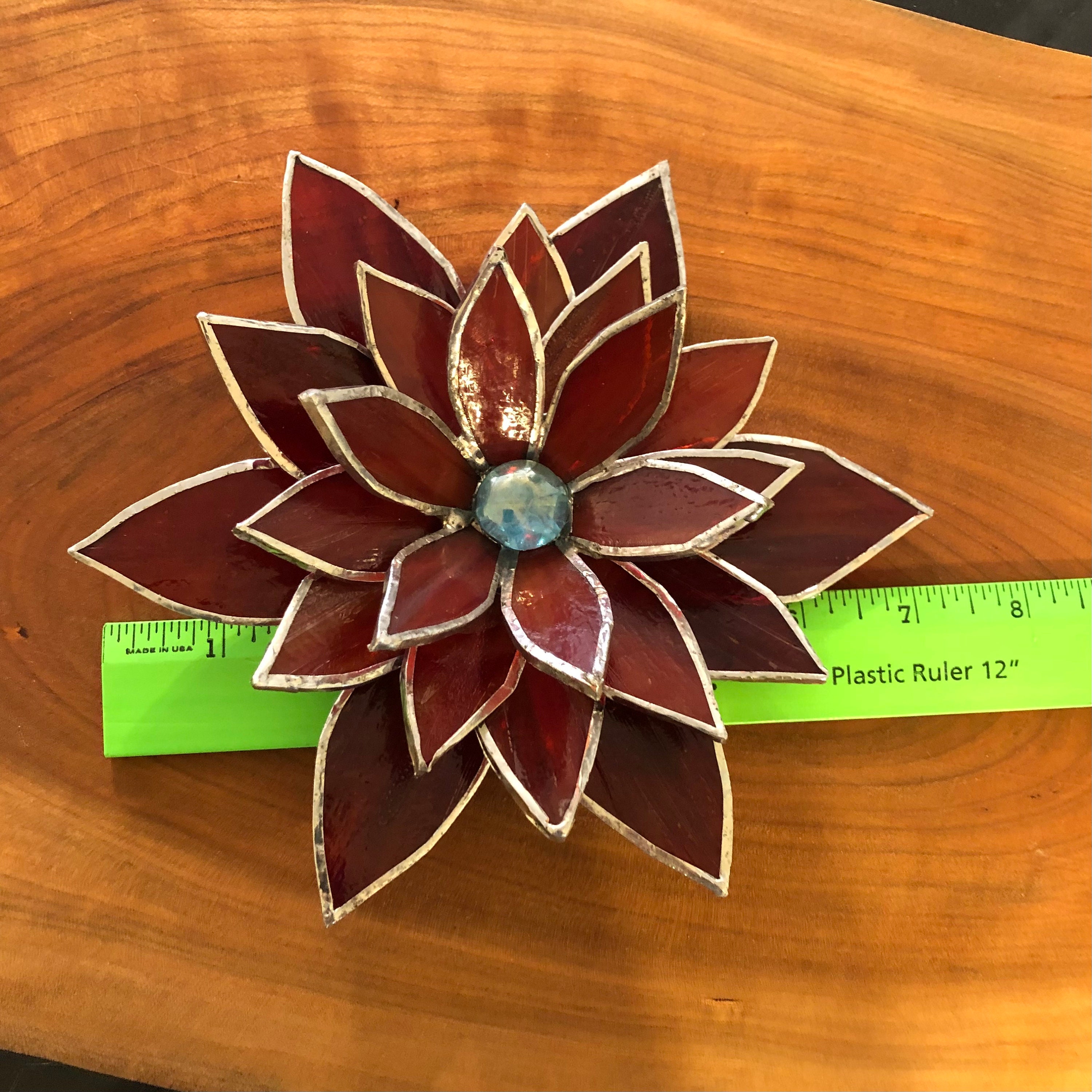 Stain Glass Red Lotus Flower Art Sculpture - Hand Crafted Stained Glass ...