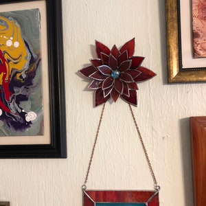 Stain Glass Red Lotus Flower Art Sculpture - Hand Crafted Stained Glass ...