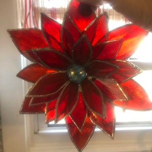 Stain Glass Red Lotus Flower Art Sculpture - Hand Crafted Stained Glass ...