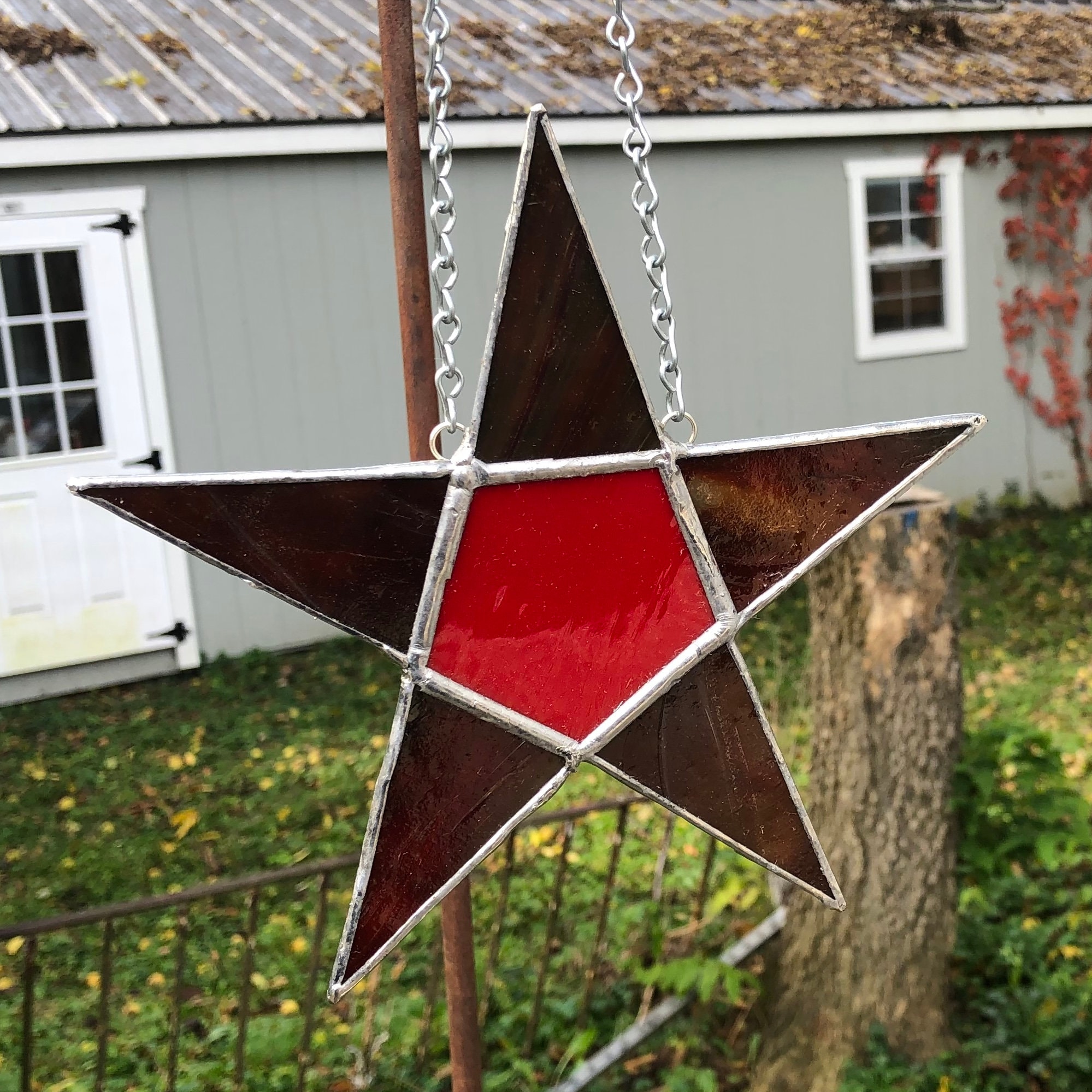 Texas Star One- Handmade Stained Glass Suncatcher - Colorful Red Five ...