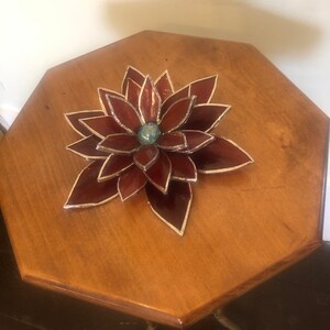 Stain Glass Red Lotus Flower Art Sculpture - Hand Crafted Stained Glass ...
