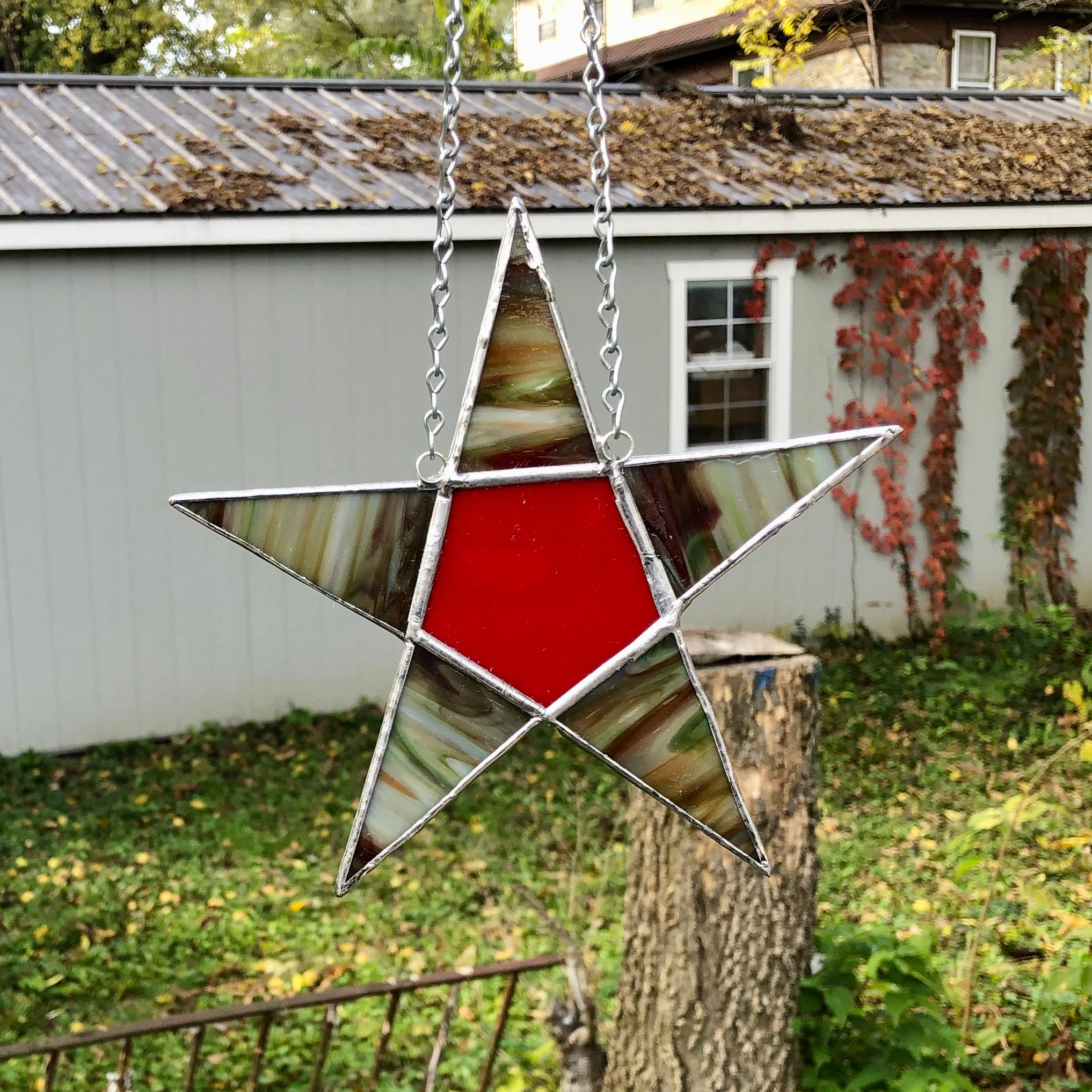 Texas Star One- Handmade Stained Glass Suncatcher - Colorful Red Five ...