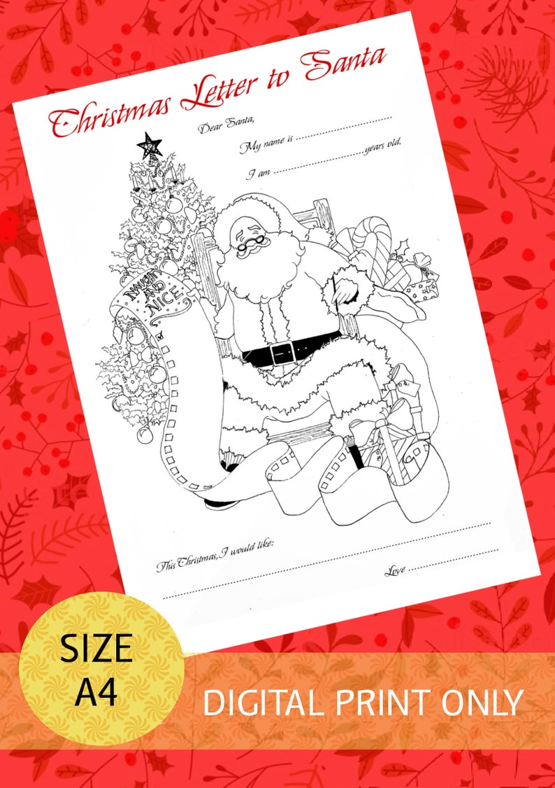 Christmas Letter to Santa Coloring Page, Printable Dear Santa Letter ...