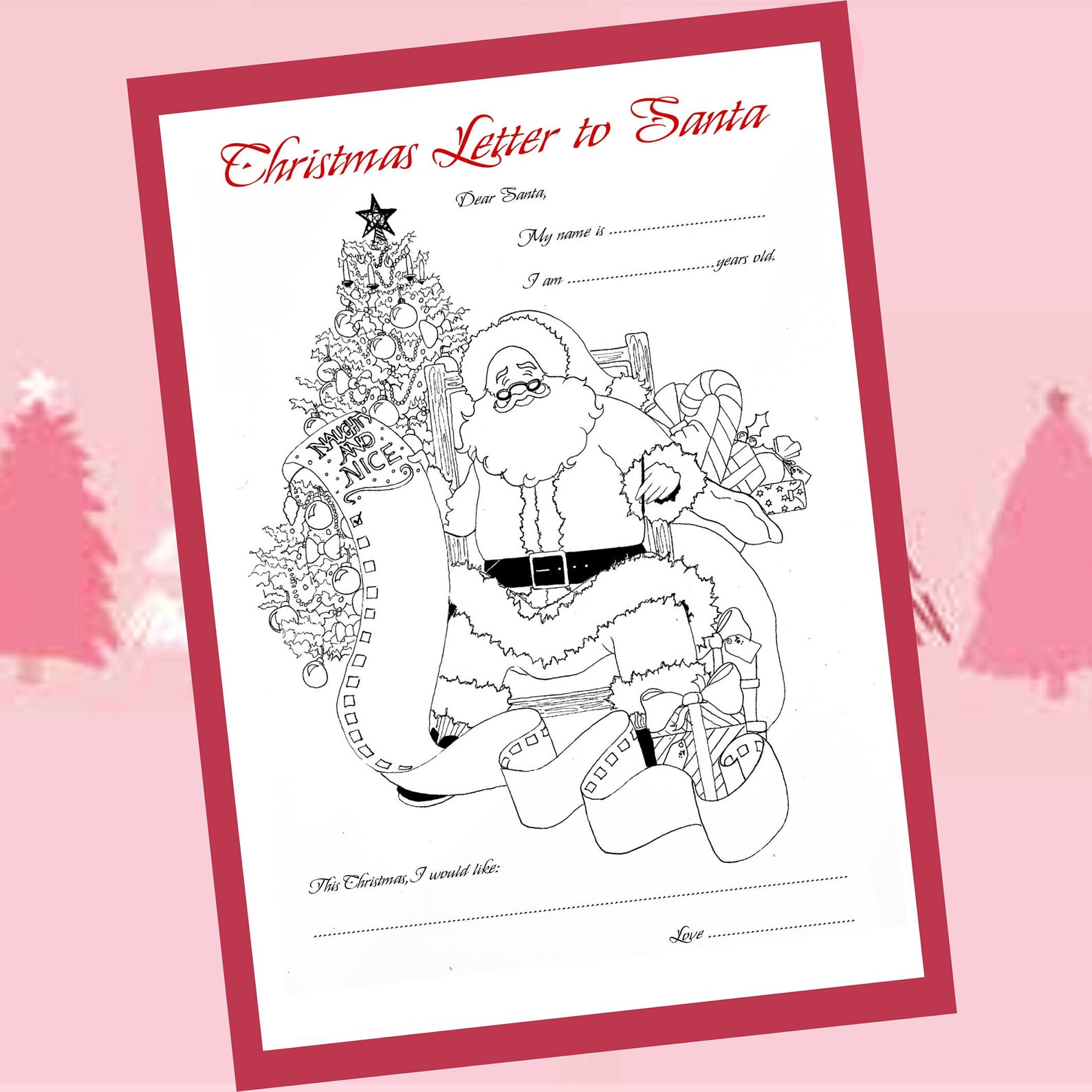 Christmas Letter to Santa Coloring Page, Printable Dear Santa Letter ...