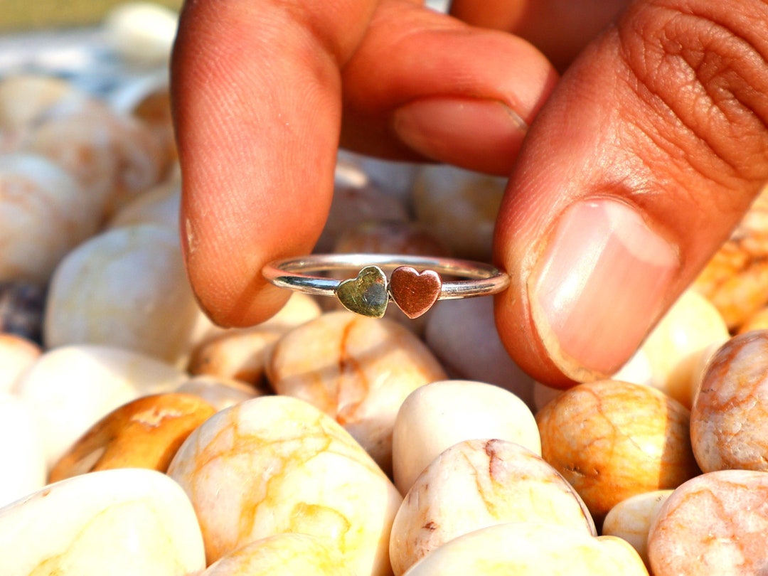Double Heart Ring, Sterling Silver Ring, Handmade Two Heart Ring ...