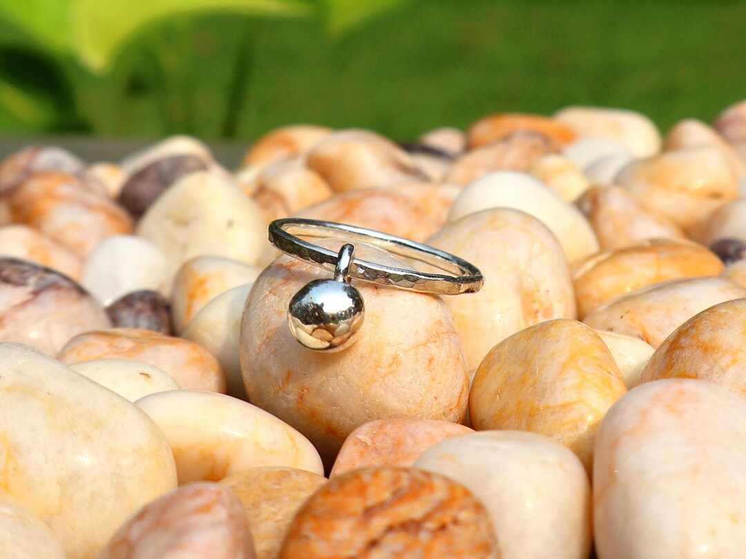 Handmade Sterling Silver Ball Ring: Dainty Fidget Charm, Hammered Stacking Ring - Etsy
