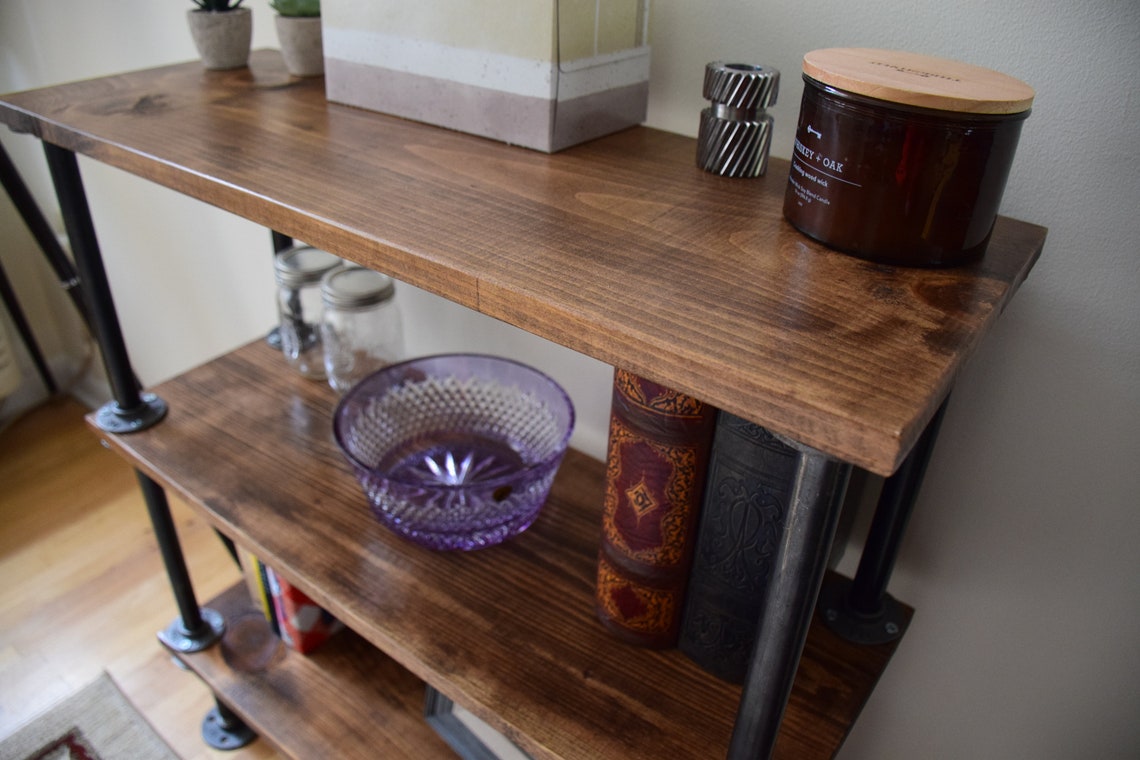 Free-standing Wood and Black Iron Pipe Fitting Shelf | Etsy