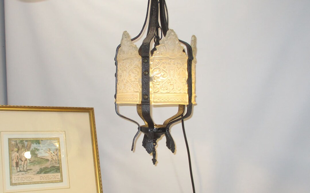PG 43 Art Deco Heraldic Slip Shade Hanging Lamp Medieval - Etsy