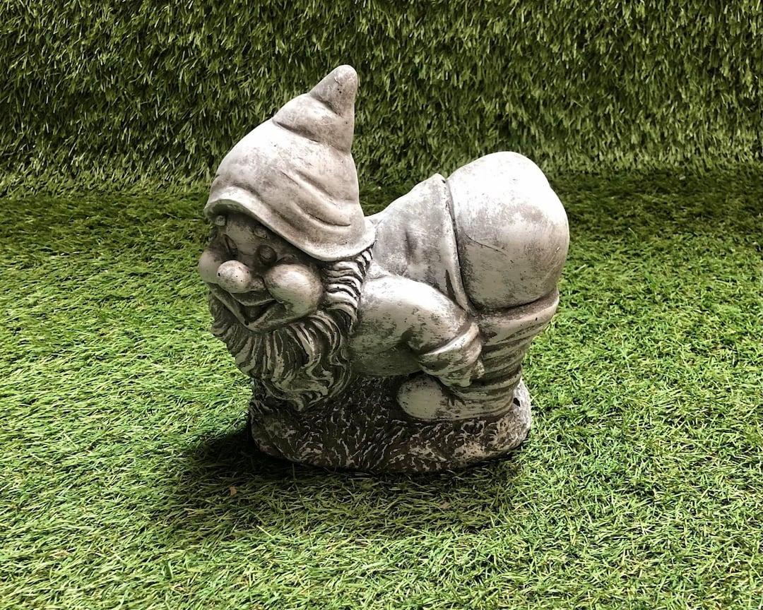 Concrete Naughty Gnome Sculpture Lawn Ornament / Rude Hilarious Garden ...