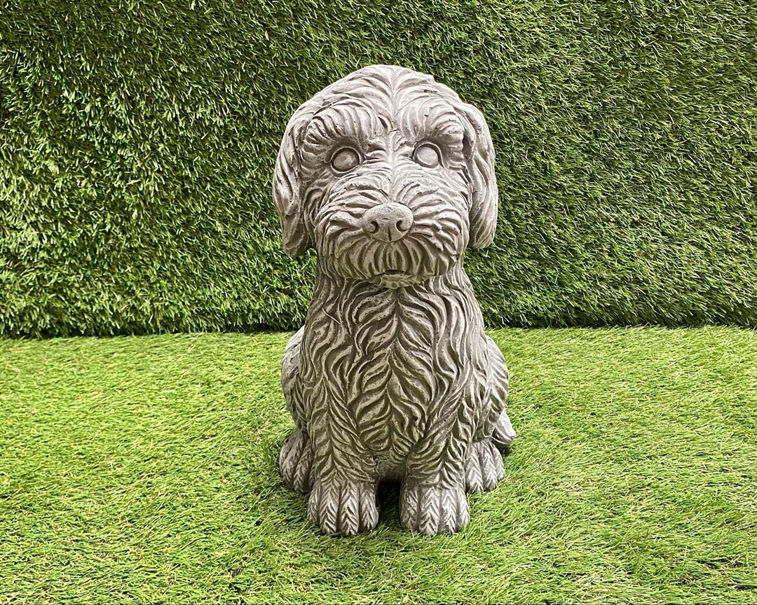 Large Cockapoo Concrete Ornament Dog Sculpture / Sitting Cockapoo Dog ...