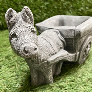 Concrete Donkey Pulling Cart Planter / Small Outdoor Garden Pot ...