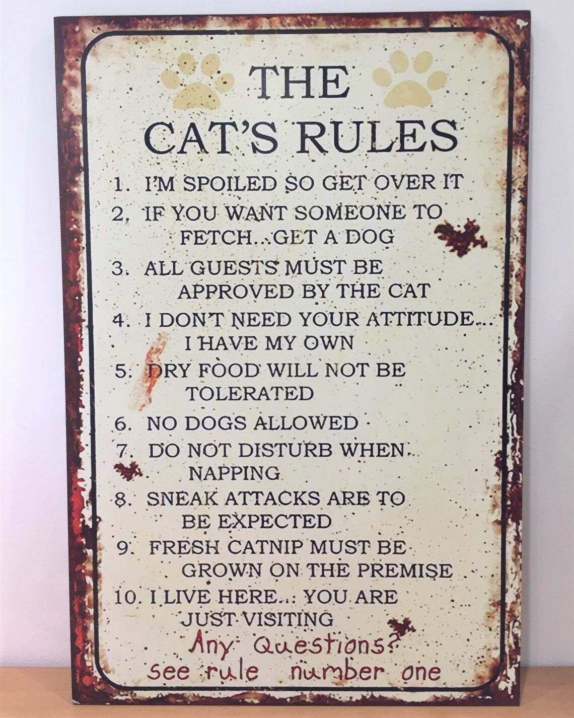 The Cat's Rules Wooden Hanging Plaque Cat Owner Hilarious - Etsy