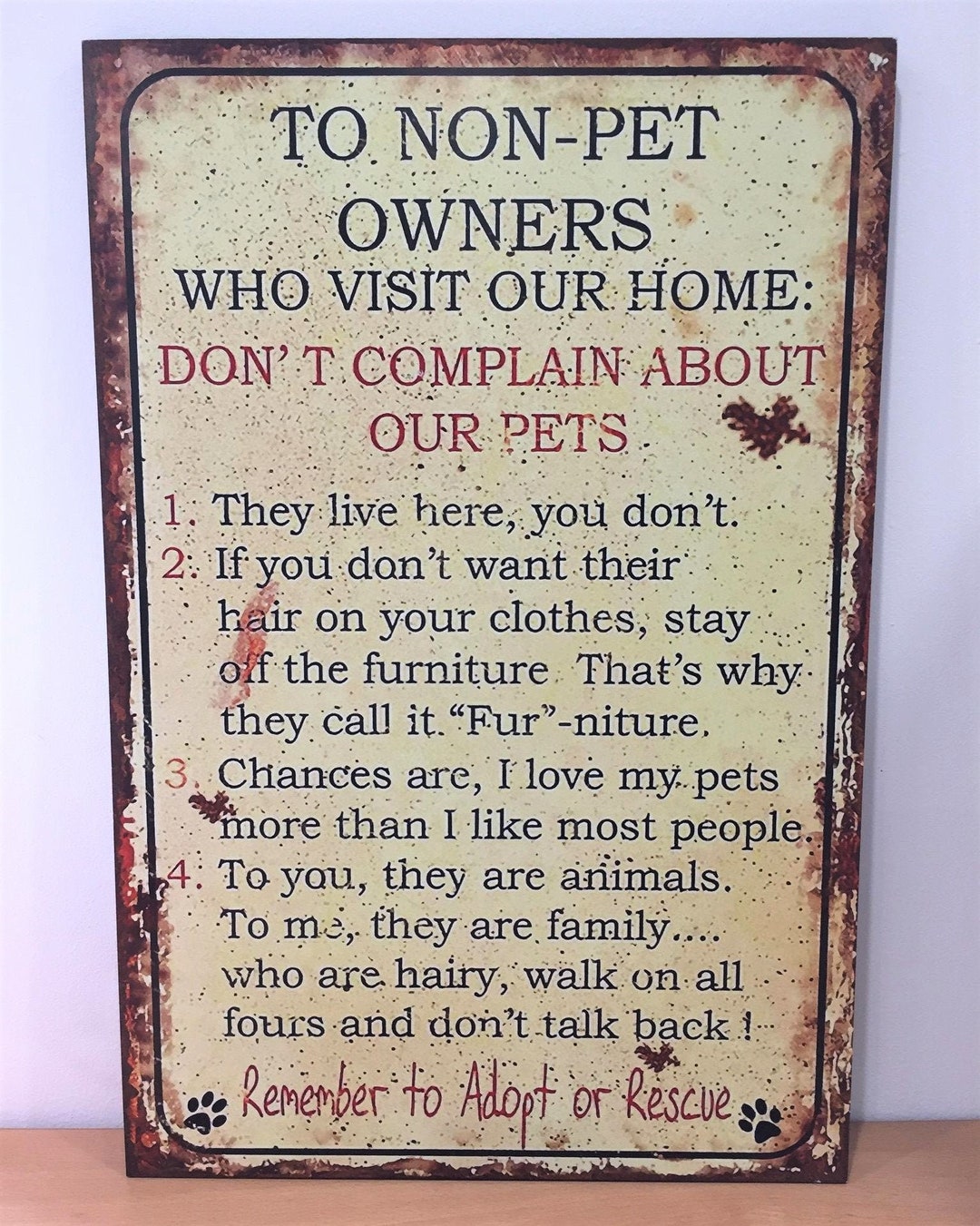 Non Pet Owner House Rules Wooden Plaque Hanging Hilarious Sign Indoor ...