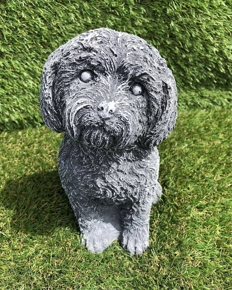 Concrete Sitting Cockapoo Sculpture Lawn Ornament Frost - Etsy UK