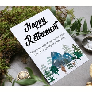 Happy Retirement Card, Watercolor Mountain Adventure Printable ...