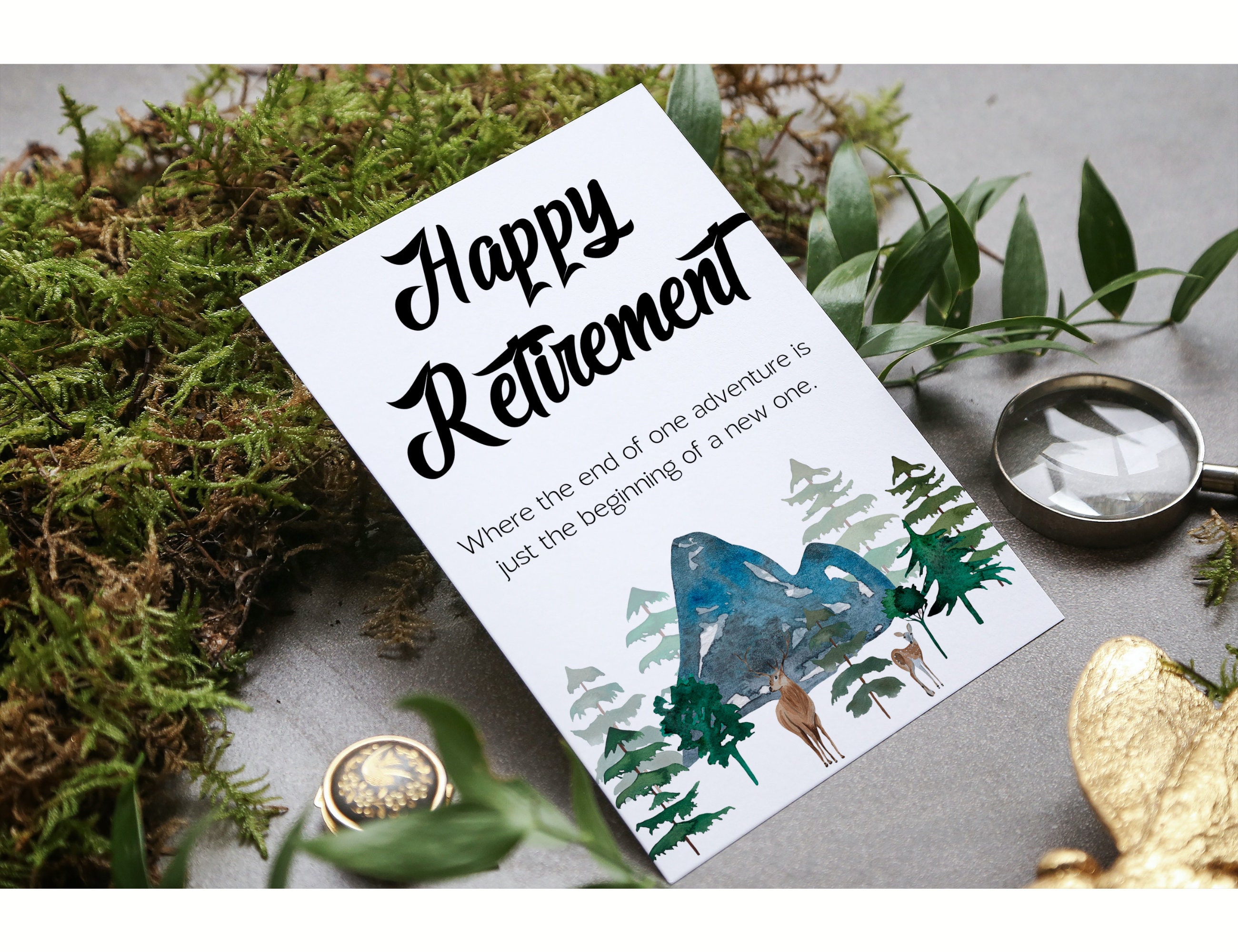Happy Retirement Card, Watercolor Mountain Adventure Printable ...