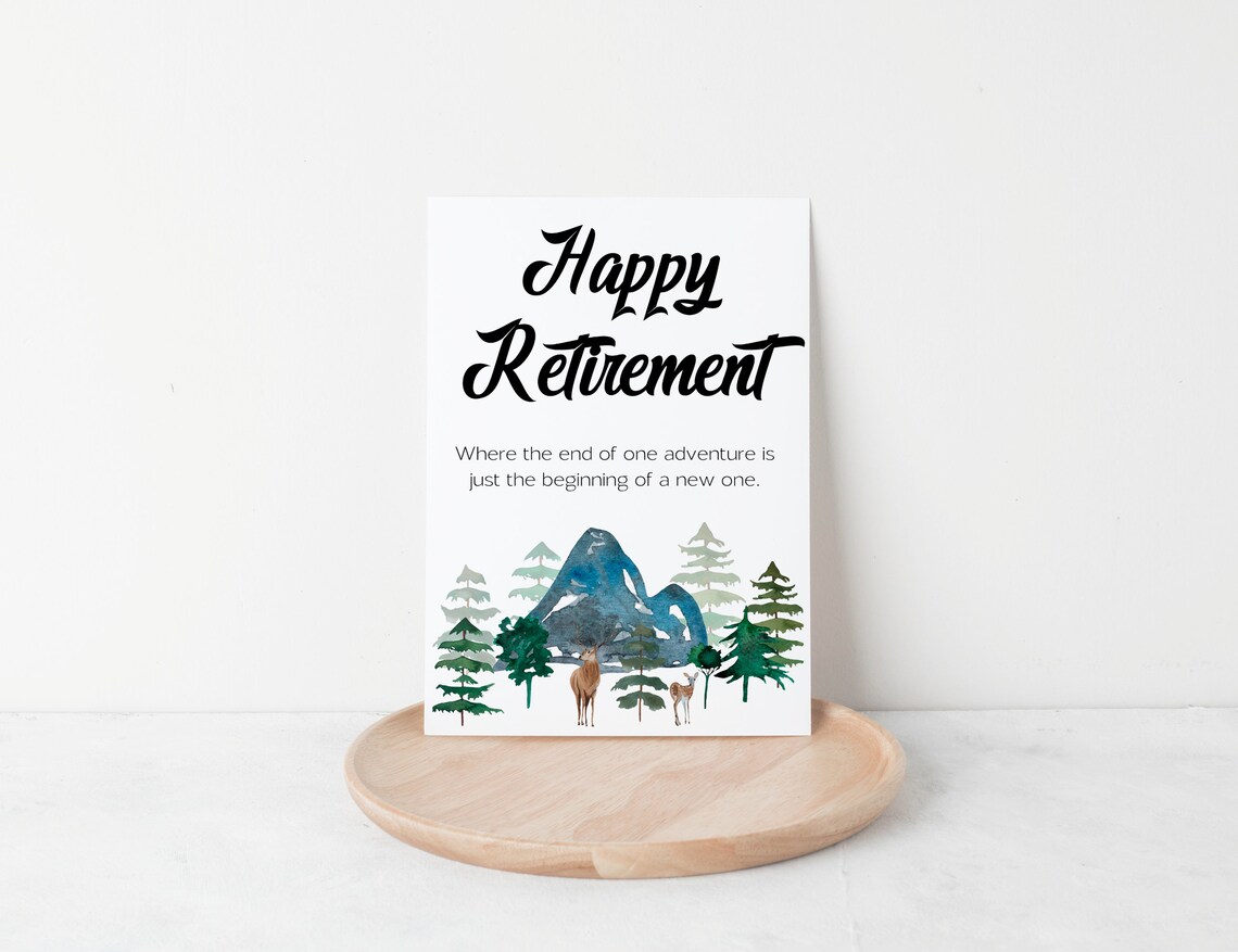 Happy Retirement Card, Watercolor Mountain Adventure Printable ...